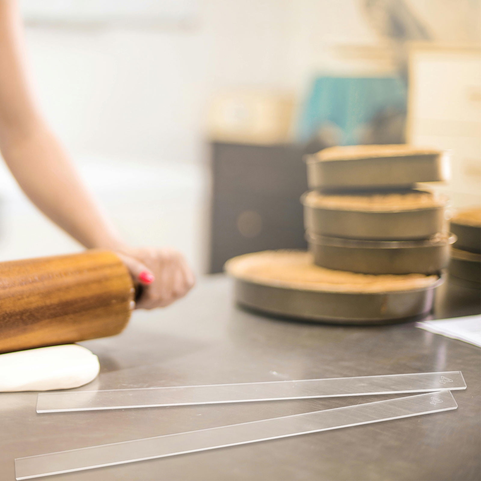 IBASETOY 2pcs Rolling Pin With Thickness Rings Acrylic Tool For Fondant ...