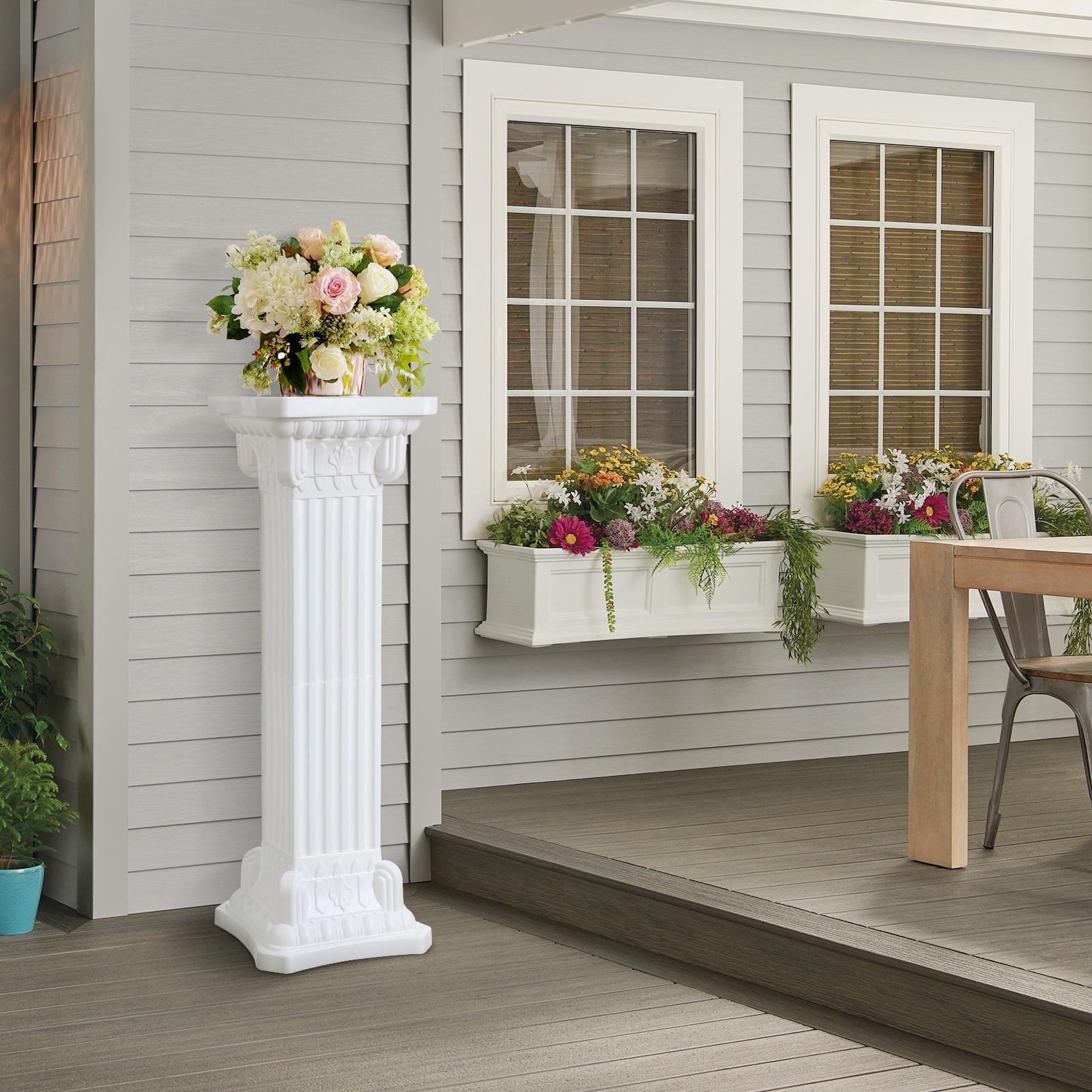 IBASETOY Flower Pot Columns Decor Stand Roman Pillar Decor White ...