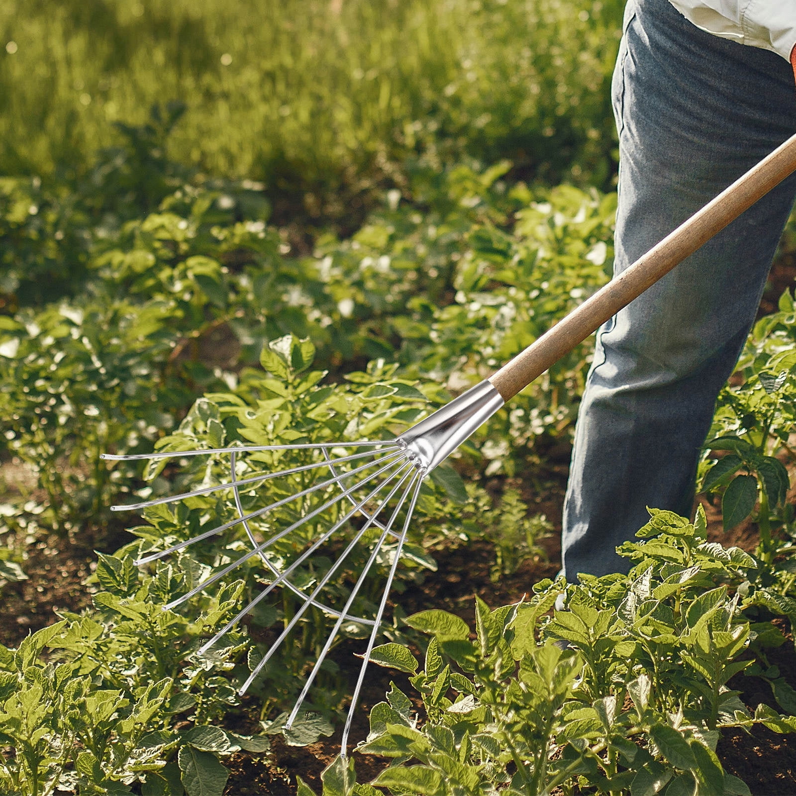 IBASETOY Leaf Rake 1Pack Stainless Steel Round Teeth Tool for ...