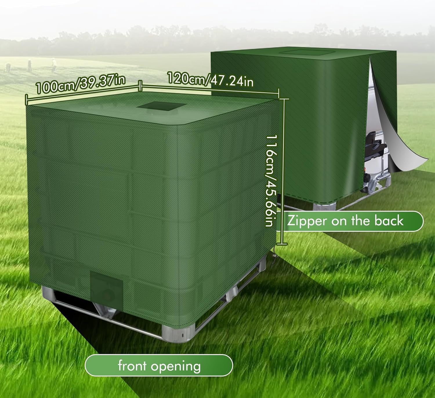 IBC Tote Cover 275 Gallon, 420D Green Tarpaulin with Zipper ...