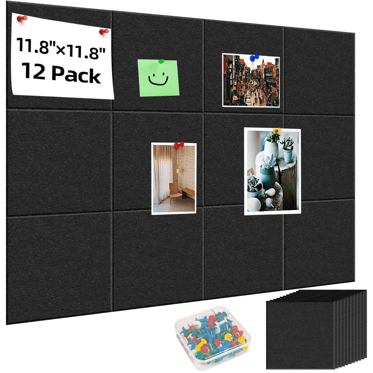IBEEDOW Large Cork Board for Wall 47"x35", 12 Pack Felt Wall Tiles with ...