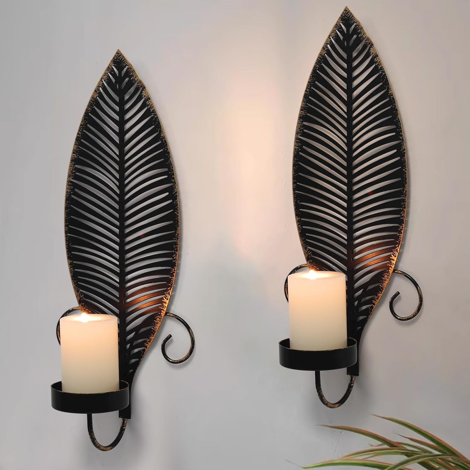 IBEEDOW Wall Candle Sconce Holder Set of 2, Metal Wall Candle Holder ...