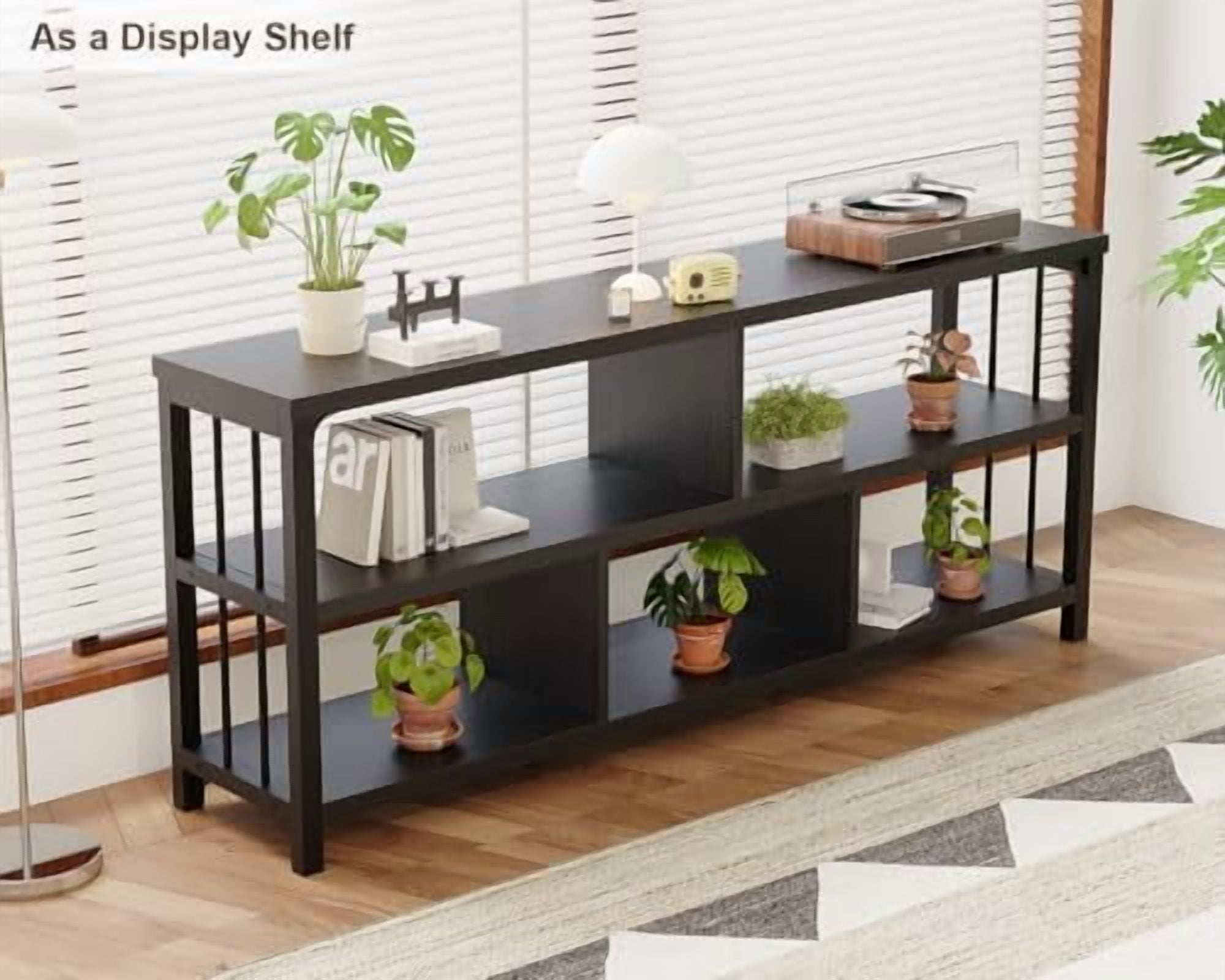 IBF 63” Black Bookshelf, Industrial Long Open Horizontal Cube Book ...