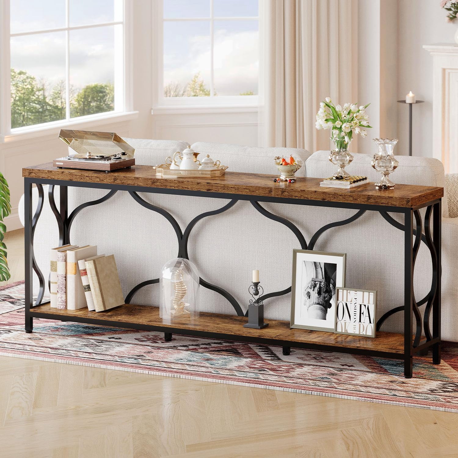 IBF 70.9 Inch Farmhouse Sofa Entryway Table, Rustic Extra Long Wood ...