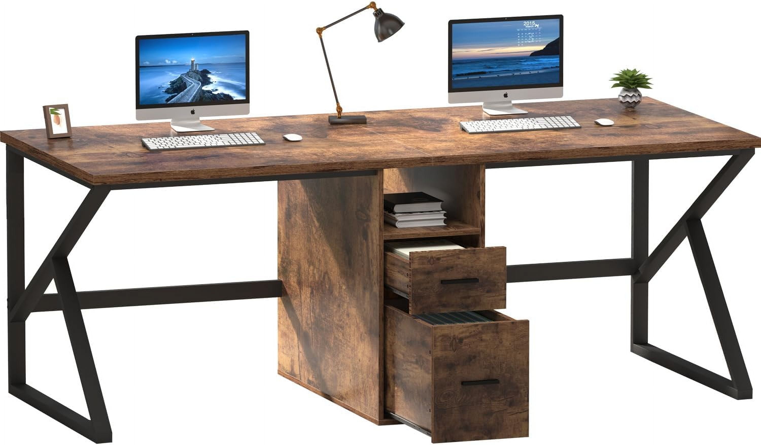 IBF White Two Person Computer Desk, Long Wood Writing Study Desk with ...