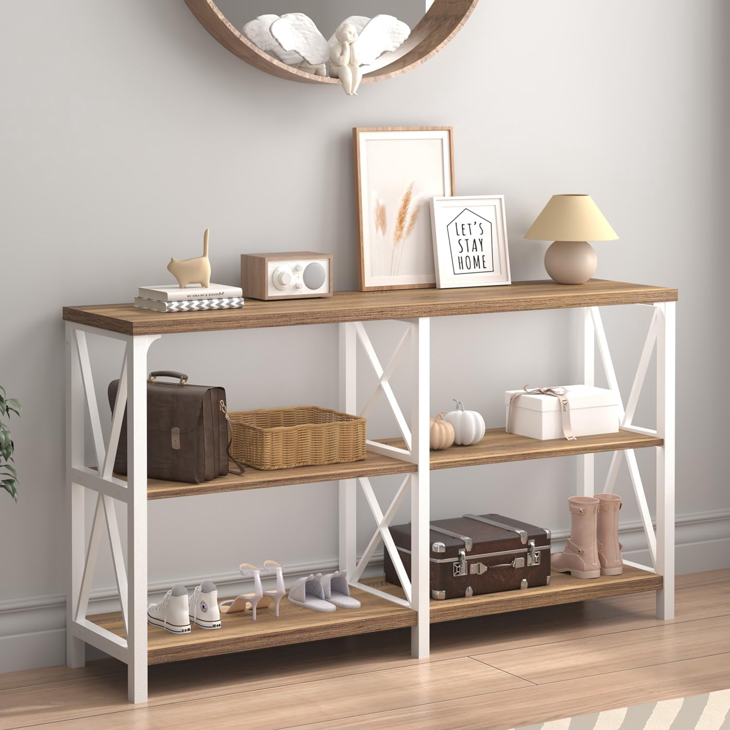 IBF Farmhouse Entryway Table, Wood TV Console Table, Long Rustic Metal ...