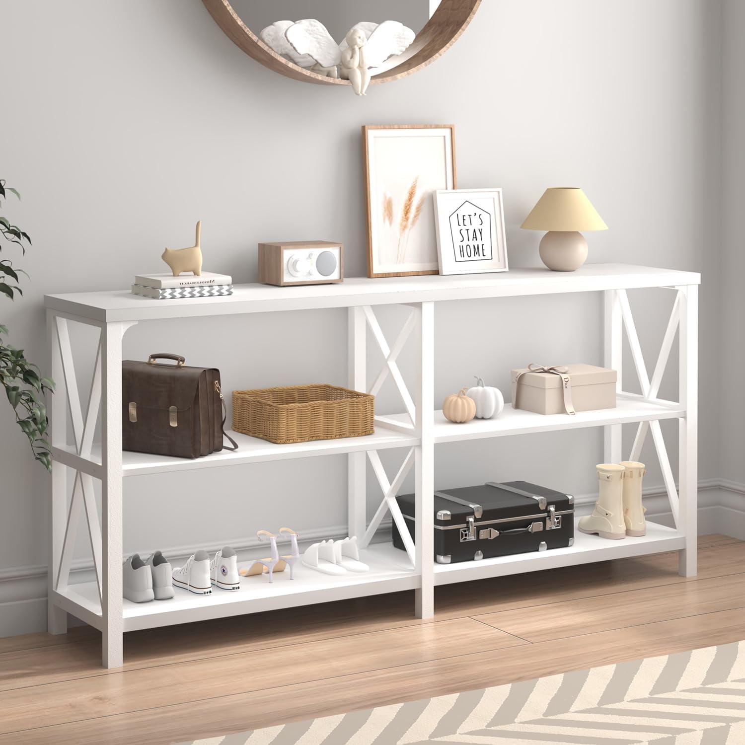 IBF Farmhouse Entryway Table, Wood TV Console Table, Long Rustic Metal ...