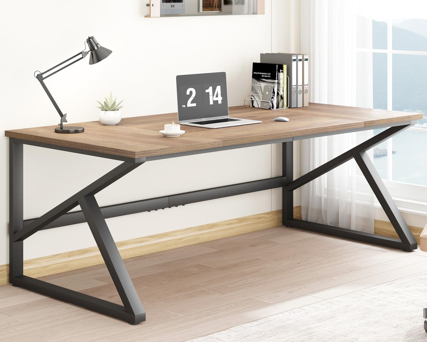 IBF Large Computer Desk, Rustic 70 Inch Long Home Office Metal Wood ...