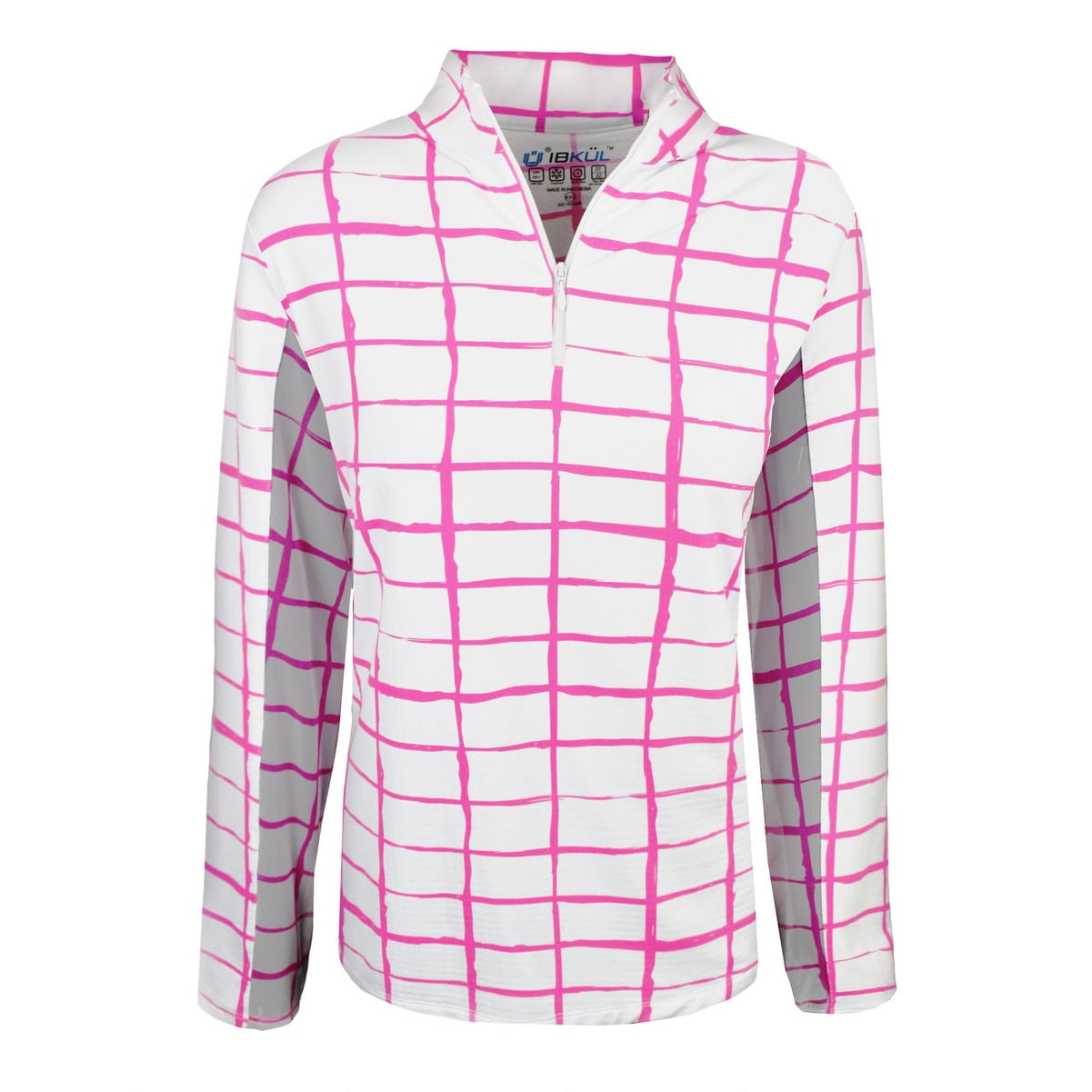 IBKUL Long Sleeve Mock Neck Top, Color: Cordova White/Hot Pink, Size: S ...