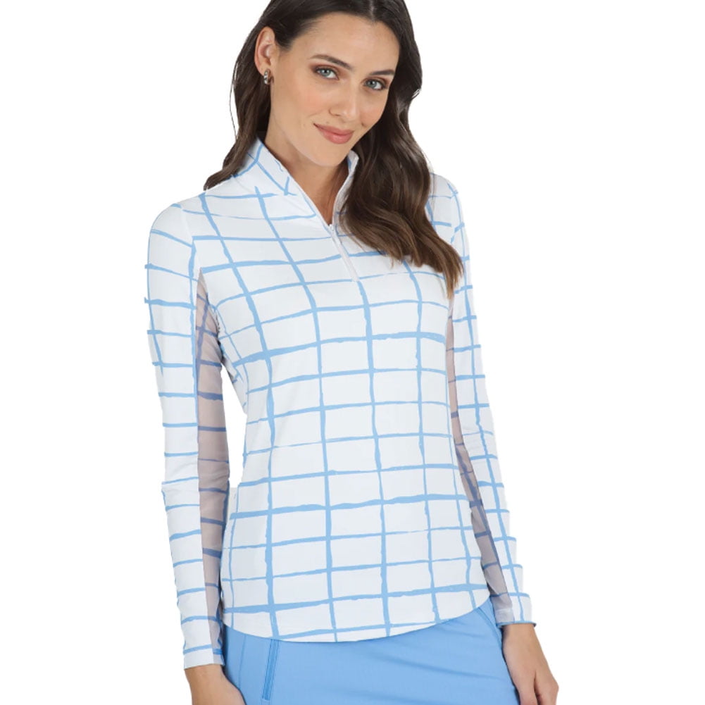 IBKUL Long Sleeve Mock Neck Top, Color: Cordova White/Peri, Size: XXL ...