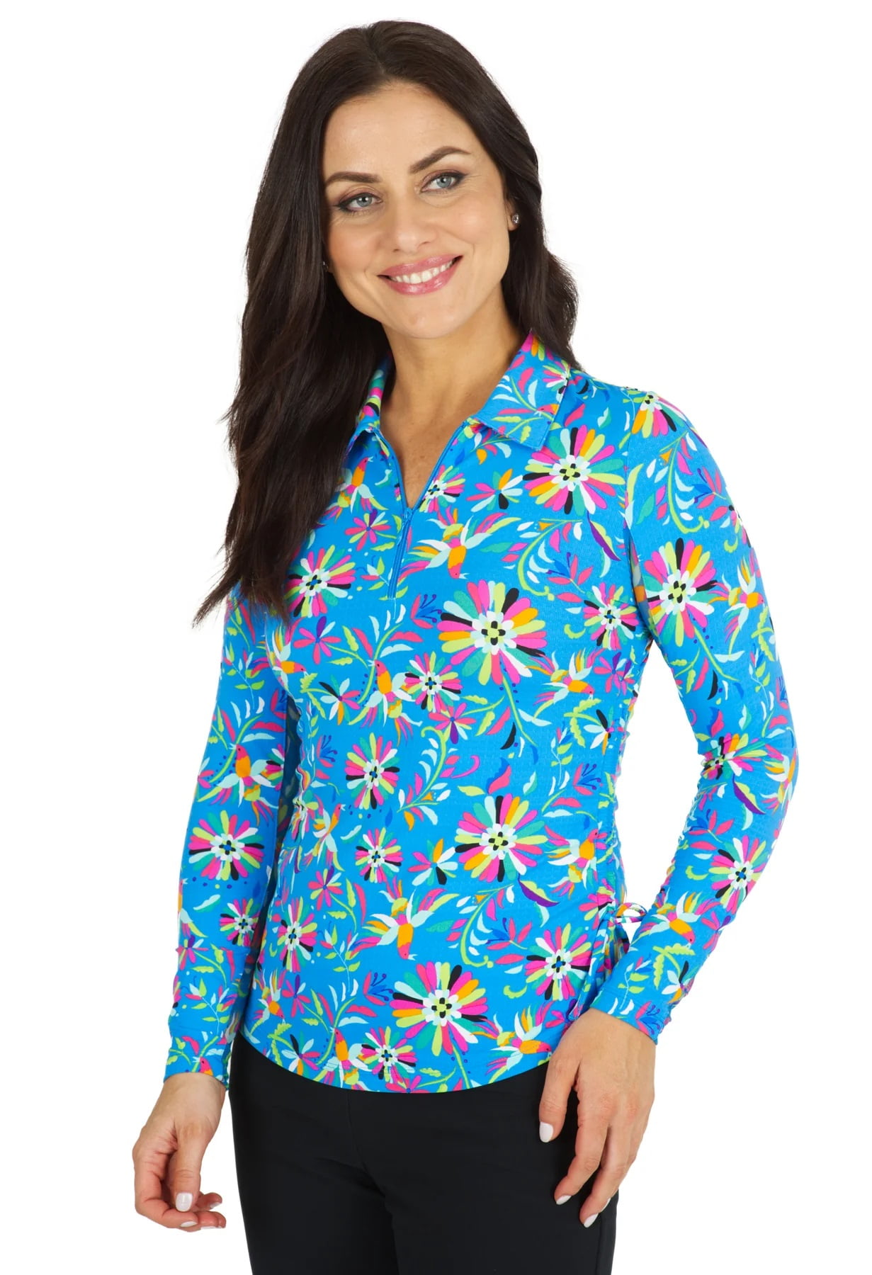IBKUL Women Long Sleeve Polo -48484 - Estela Blue Multi - XXL - Walmart.com