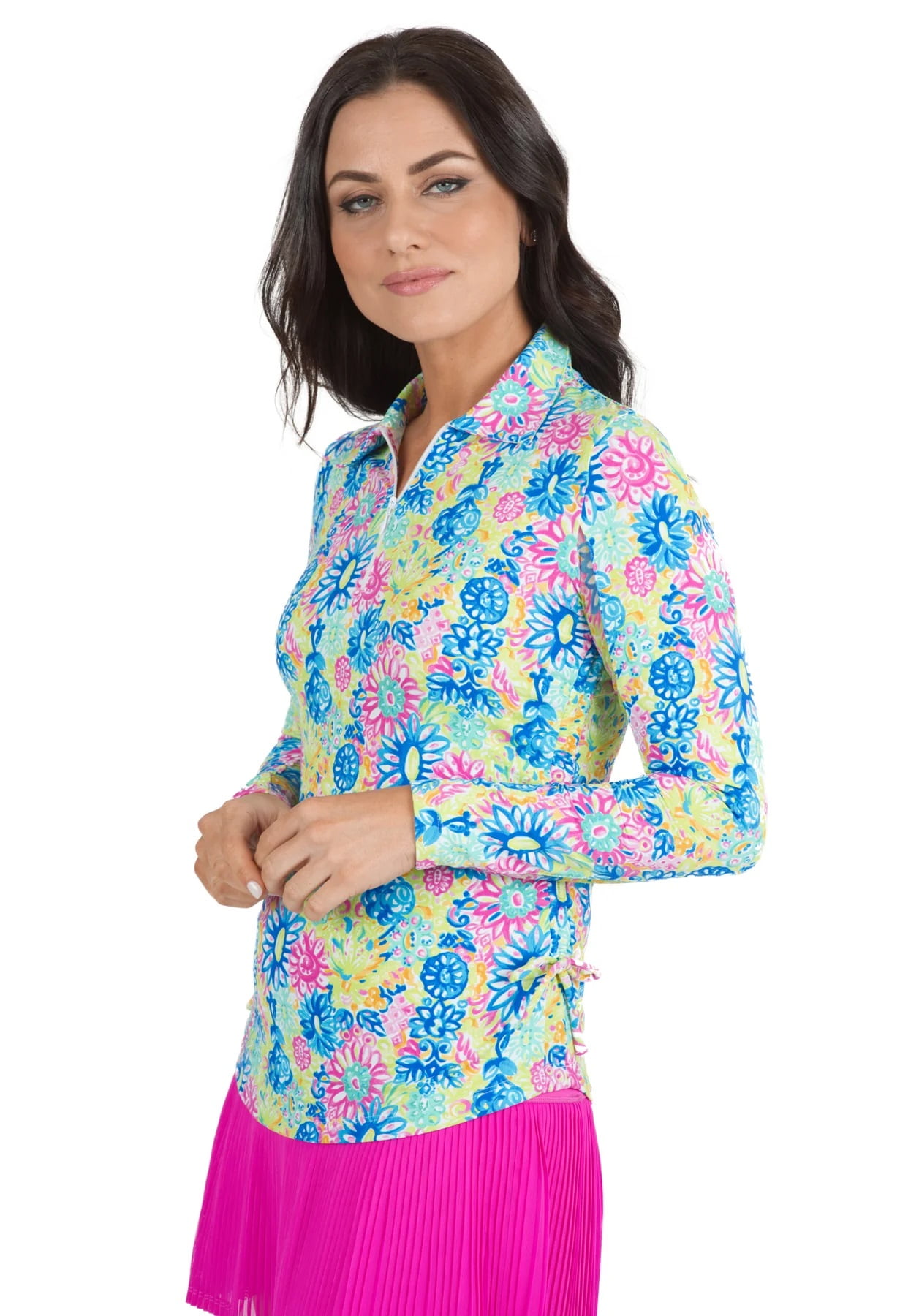 IBKUL Women Long Sleeve Polo -48488 - Lilli Hot Pink Multi - S ...