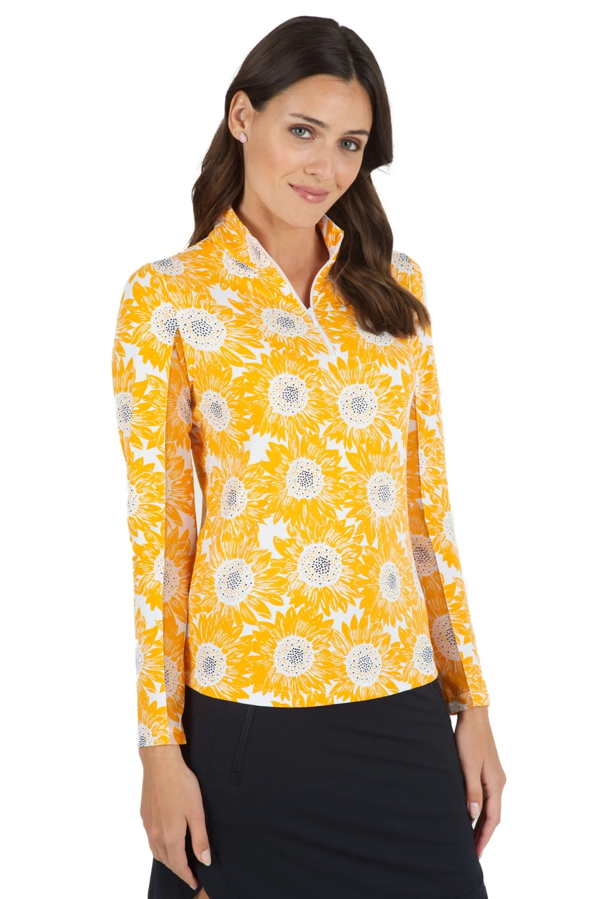 IBKUL Women Long Sleeve Zip Mock Neck -10486 - Ruthie Orange Peel/White ...