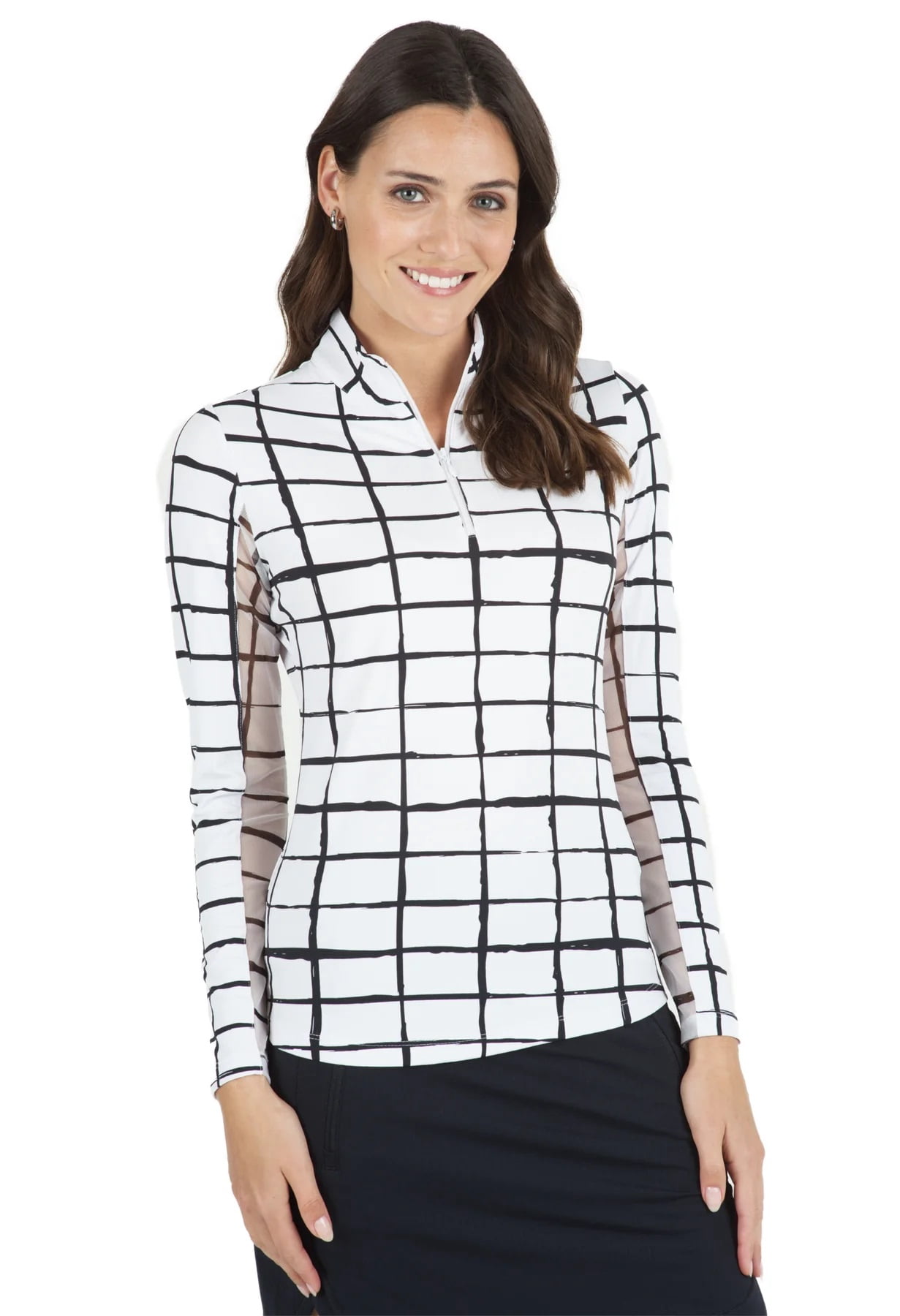 IBKUL Women Long Sleeve Zip Mock Neck -10495 - Cordova White/Black - L ...