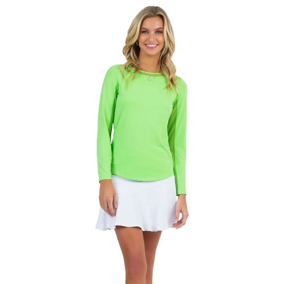 IBKUL Women's Long Sleeve Crew Neck Top with Mesh, Color: Lime, Size ...