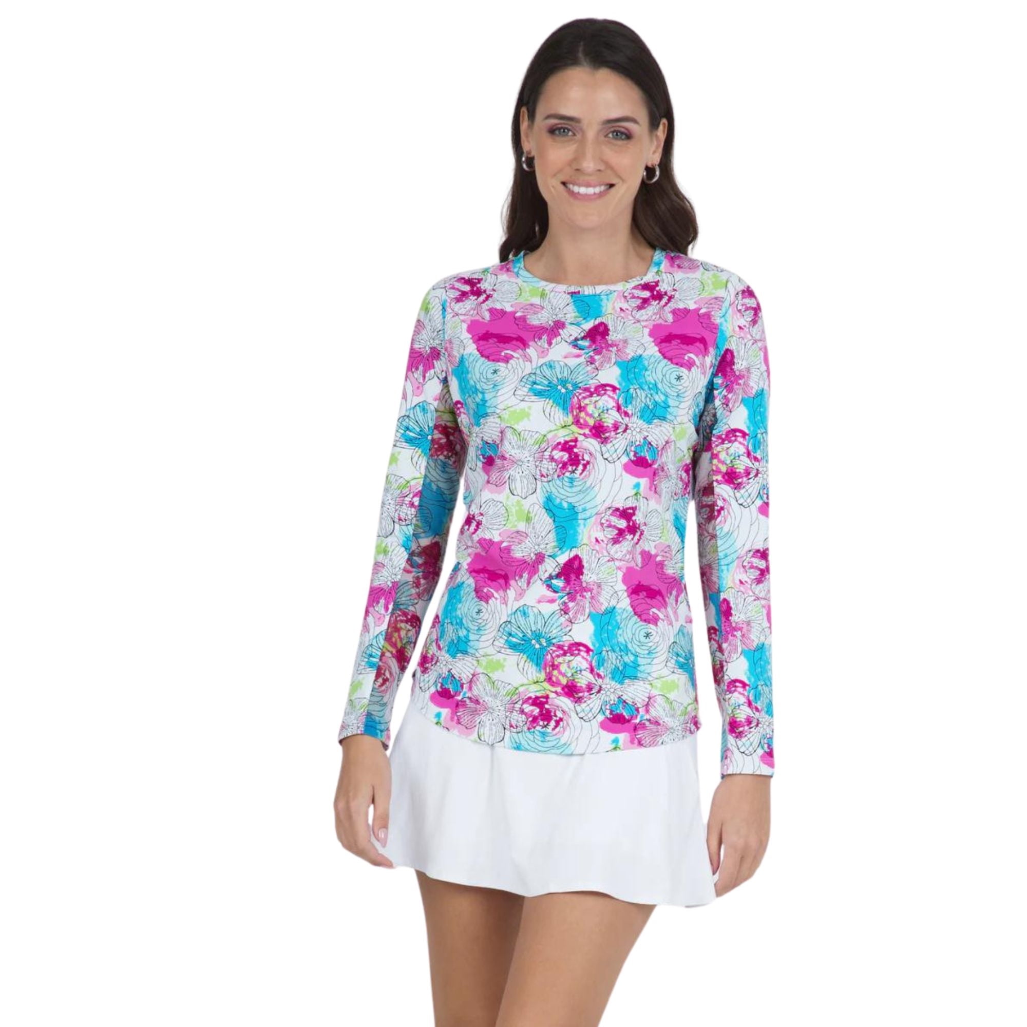 IBKUL Womens Paddy Print Long Sleeve Crew Neck - 12757 - Hot Pink Multi ...