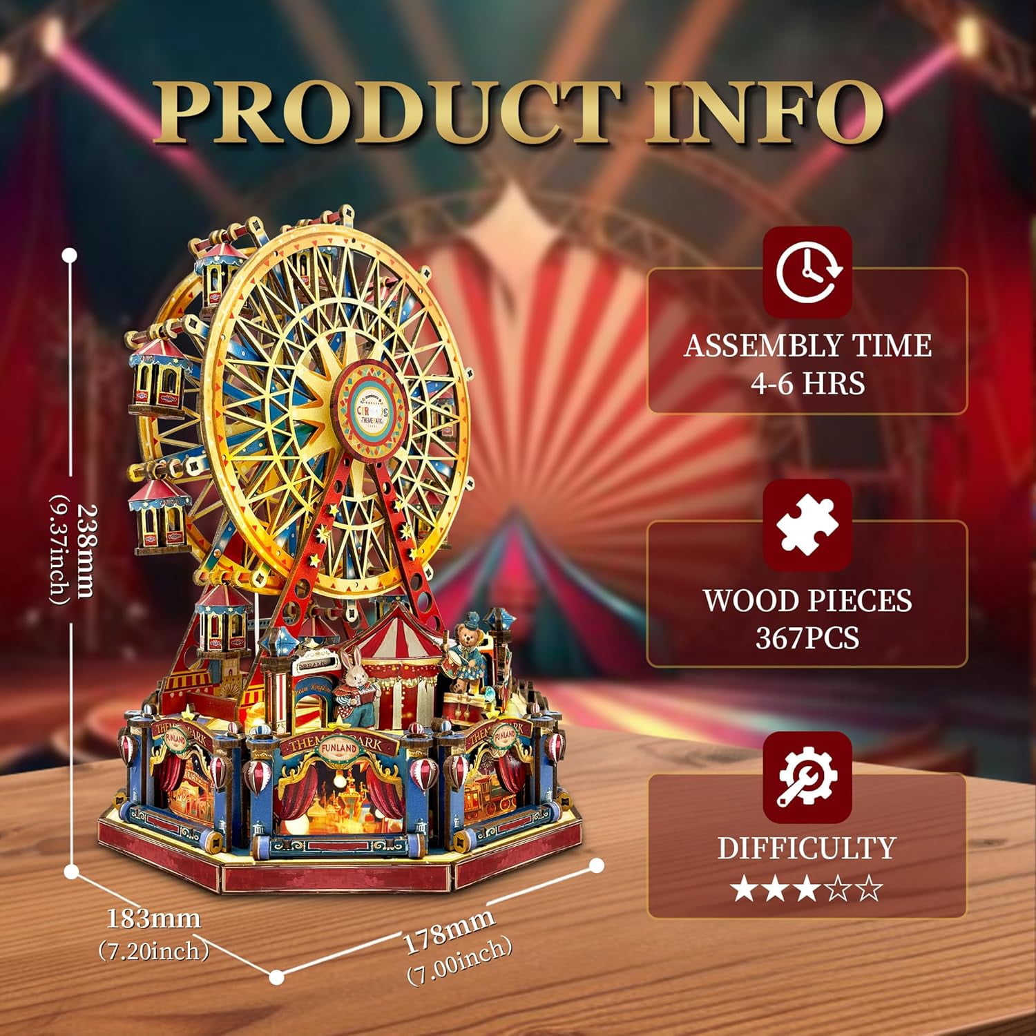 IBOHEYE 3D Wooden Puzzle Ferris Wheel Music Box Kit with LED,Rotating ...