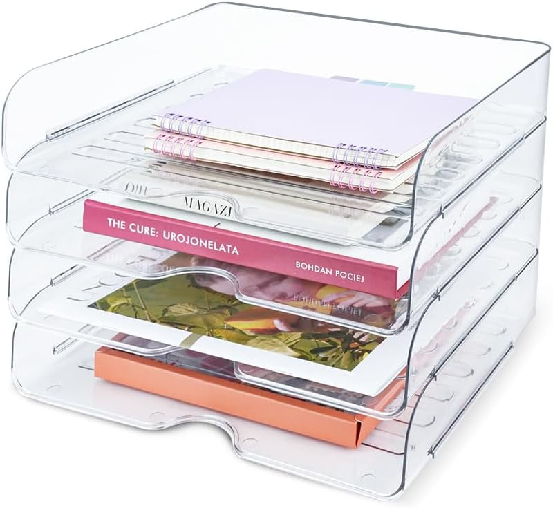 IBQUEM 4 Tier Desk Letter Tray Set, Clear Stackable Document Organizer ...