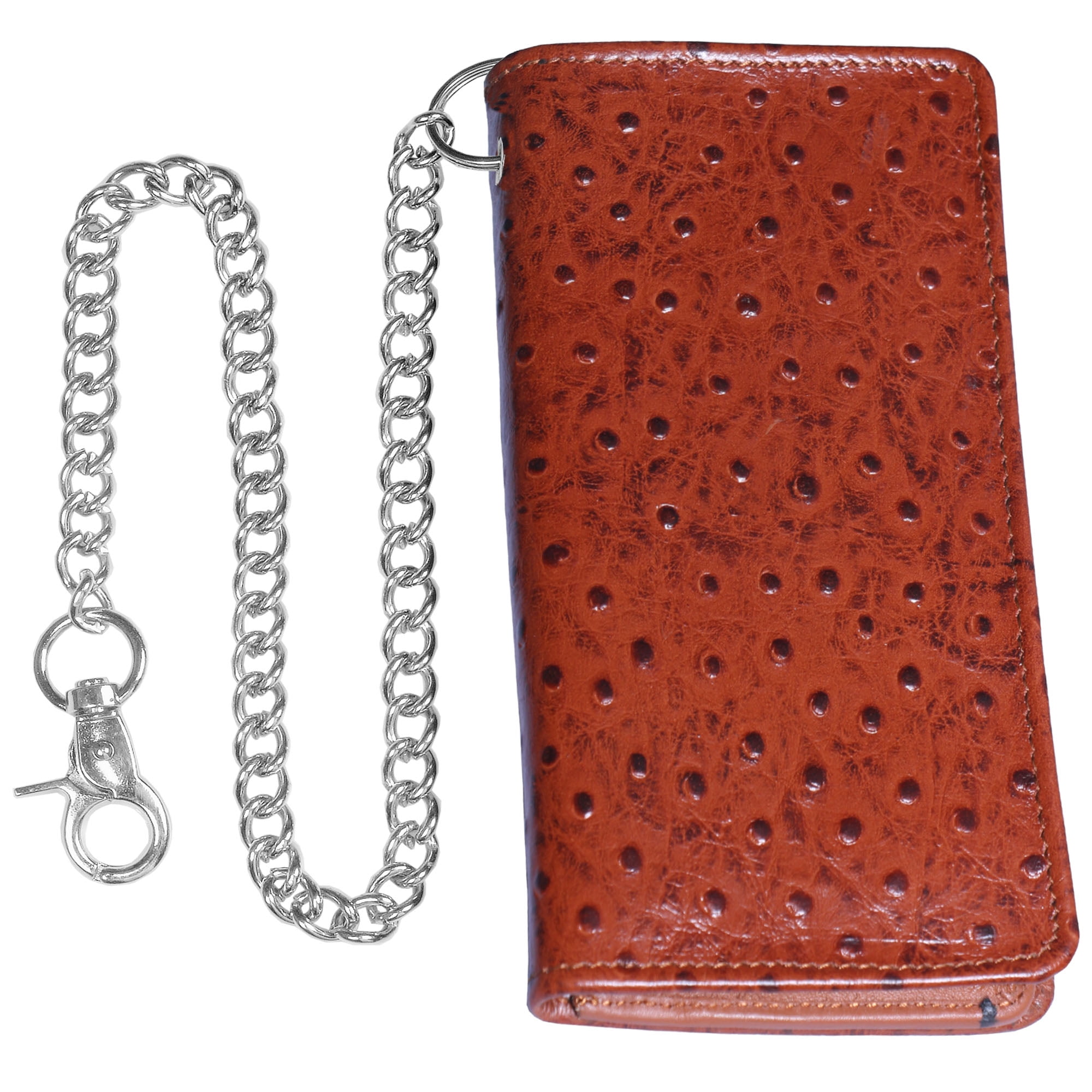 IBRO Long Bifold RFID Blocking Motorcycle Chain Wallet for Men Ostrich ...