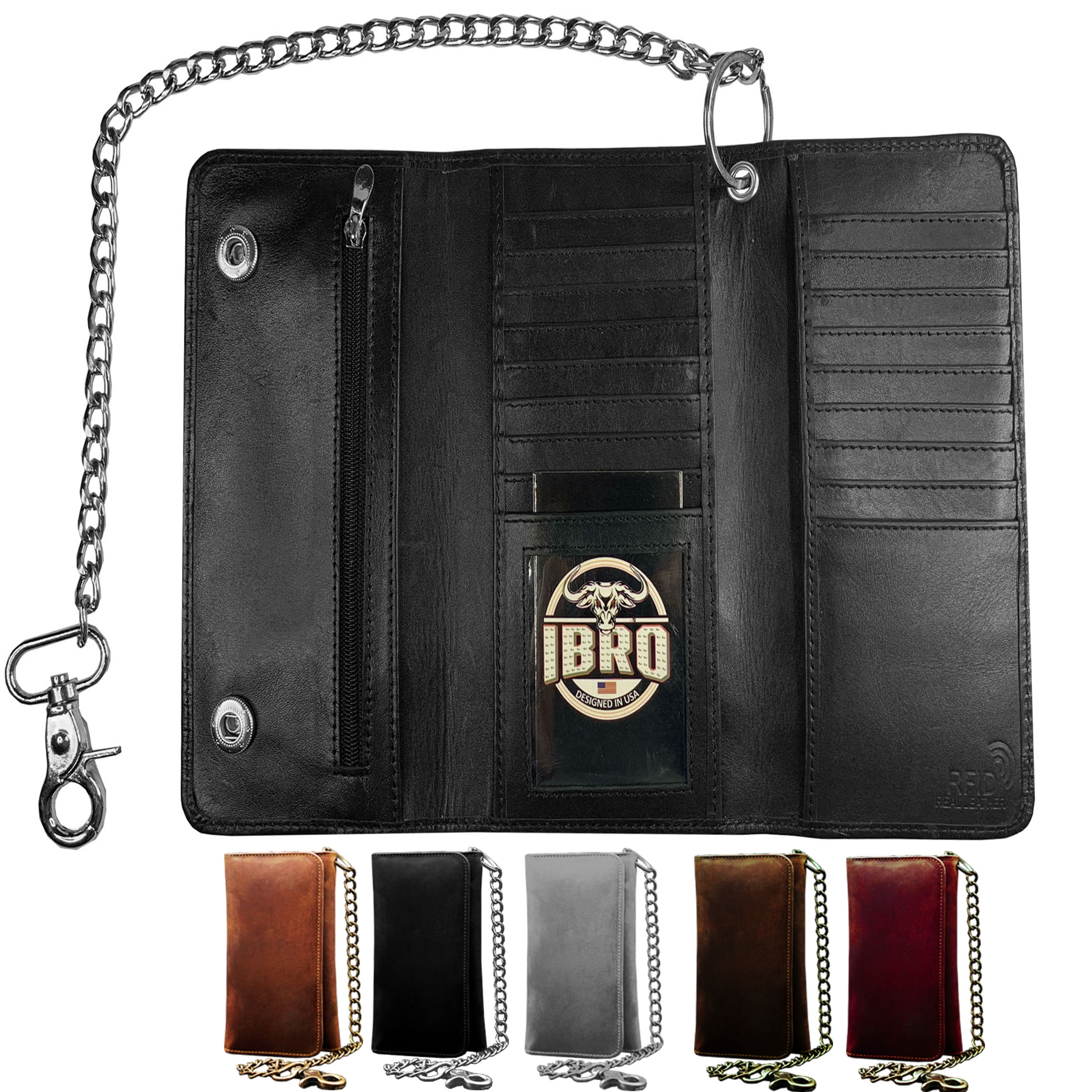 IBRO Motorcycle Chain Wallet for Men, 100% Natural Genuine Leather ...