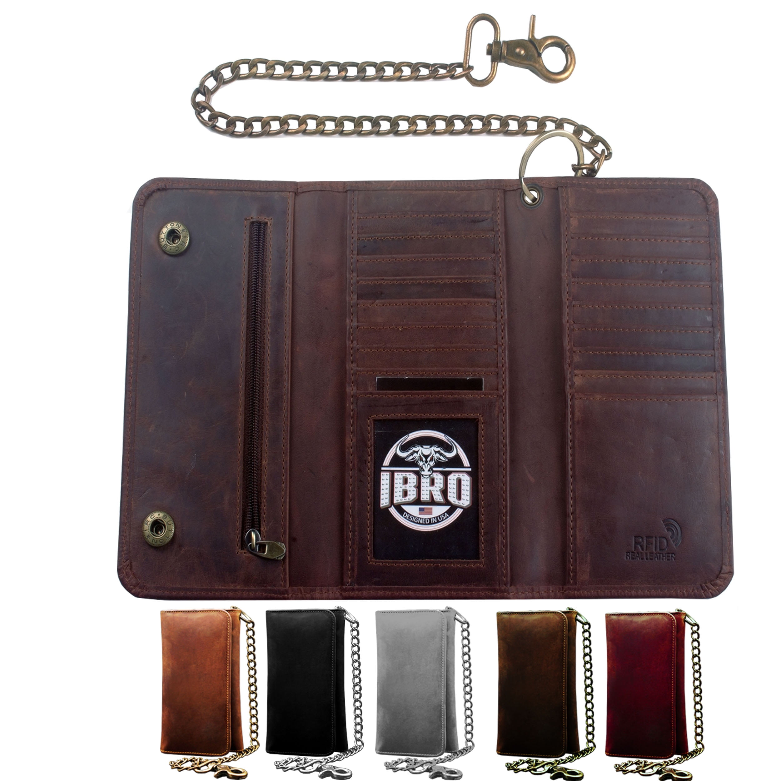 IBRO Motorcycle Chain Wallet for Men, 100% Natural Genuine Leather ...