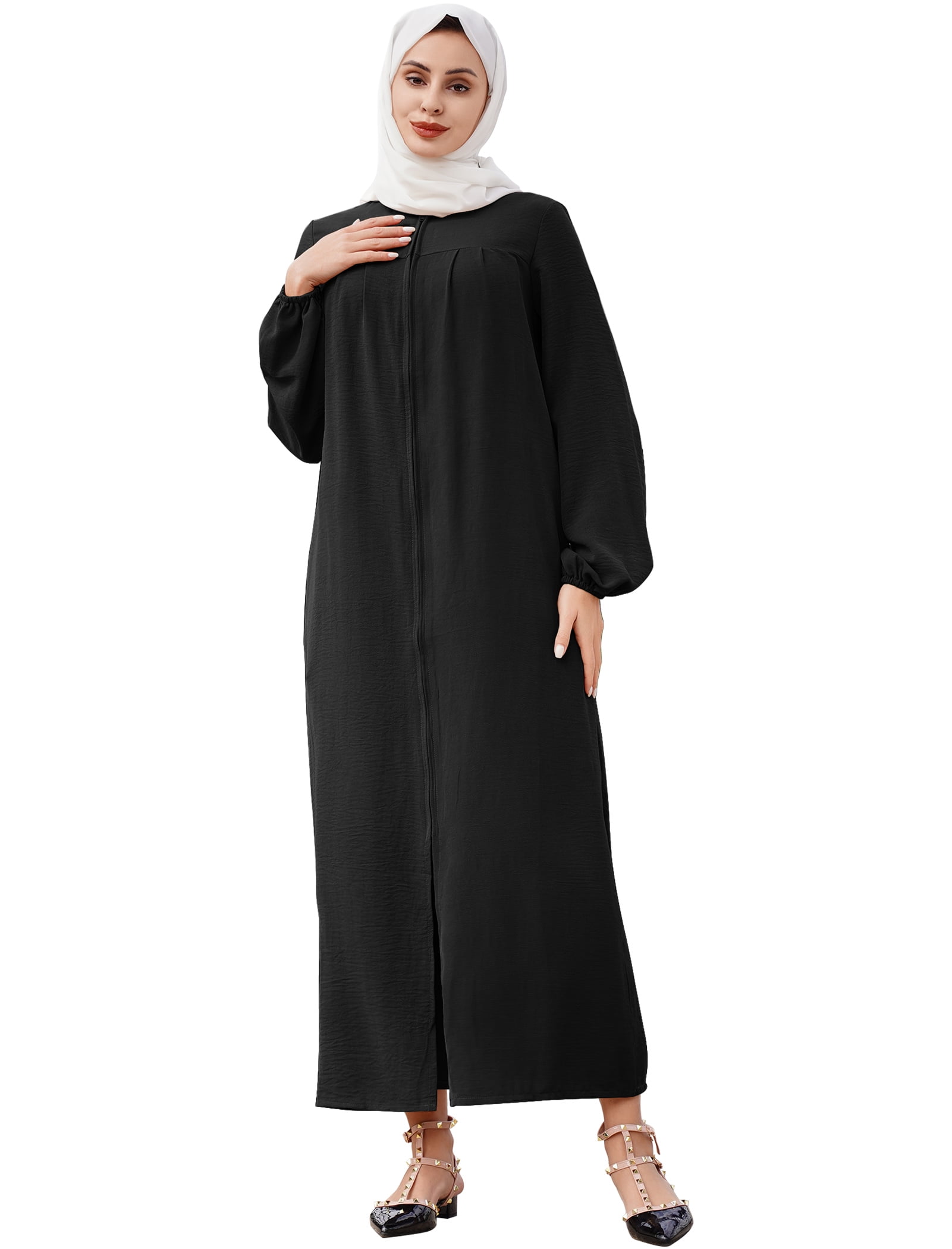 IBTOM CASTLE Abayas for Women Muslim Dress Prayer Clothes Zipper Maxi ...