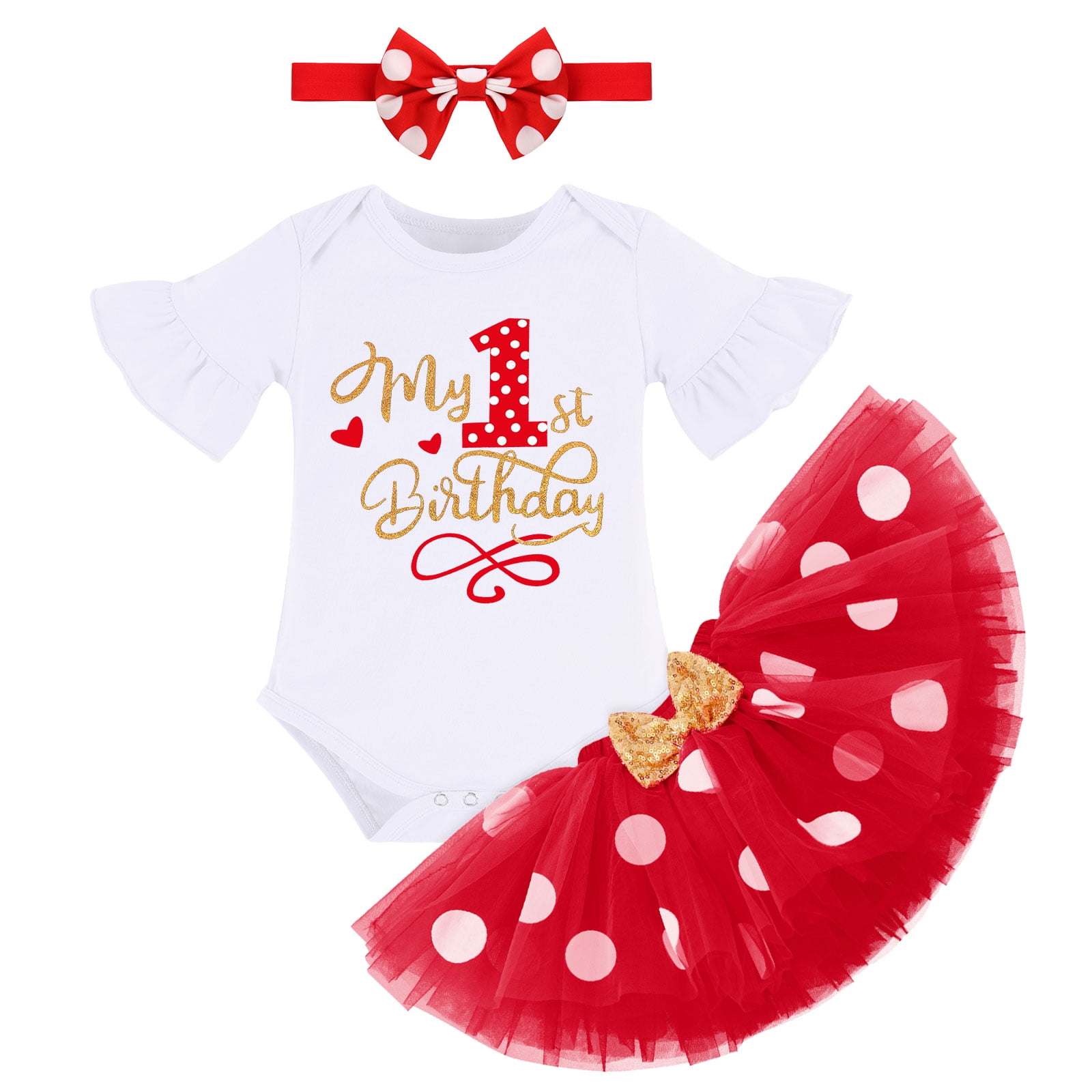 IBTOM CASTLE Baby Girls 1st Birthday Outfit ONE Party Top Tutu Polka ...