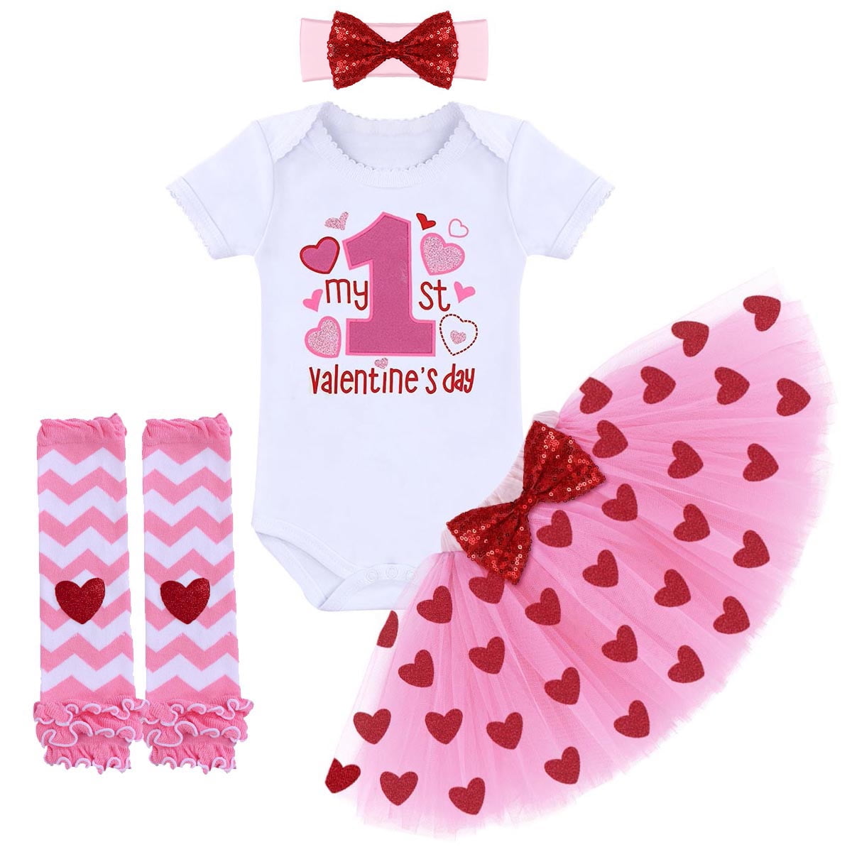 IBTOM CASTLE Baby Girls My 1st Valentines Easter Outfit Romper Ruffle Tutu Skirt Headband Leg ...