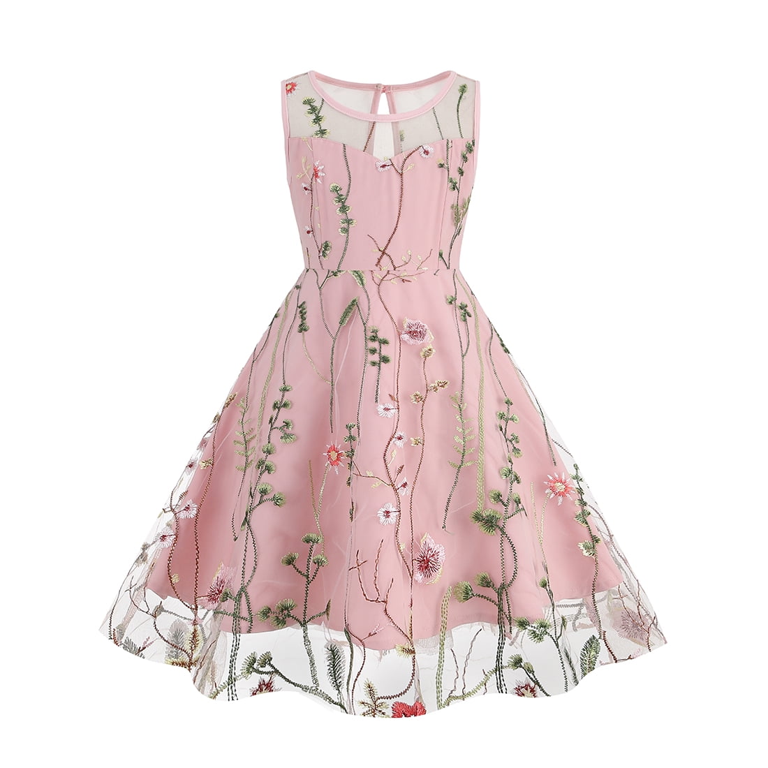 Ibtom Castle Kids Girls Embroidery Flower Lace Dress, 13-14 Years Pink ...
