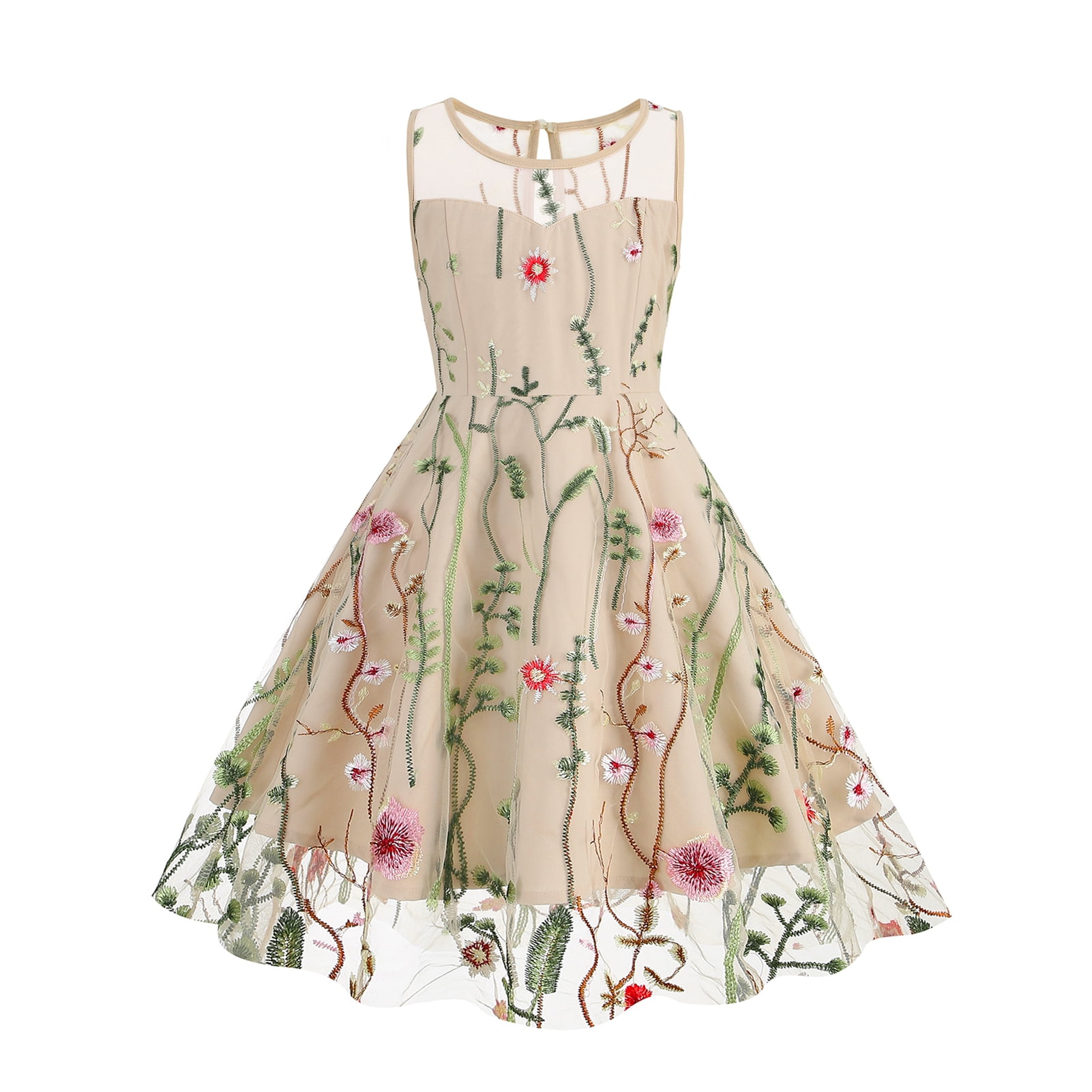 IBTOM CASTLE Kids Girls Embroidery Flower Lace Dress Wedding Pageant ...