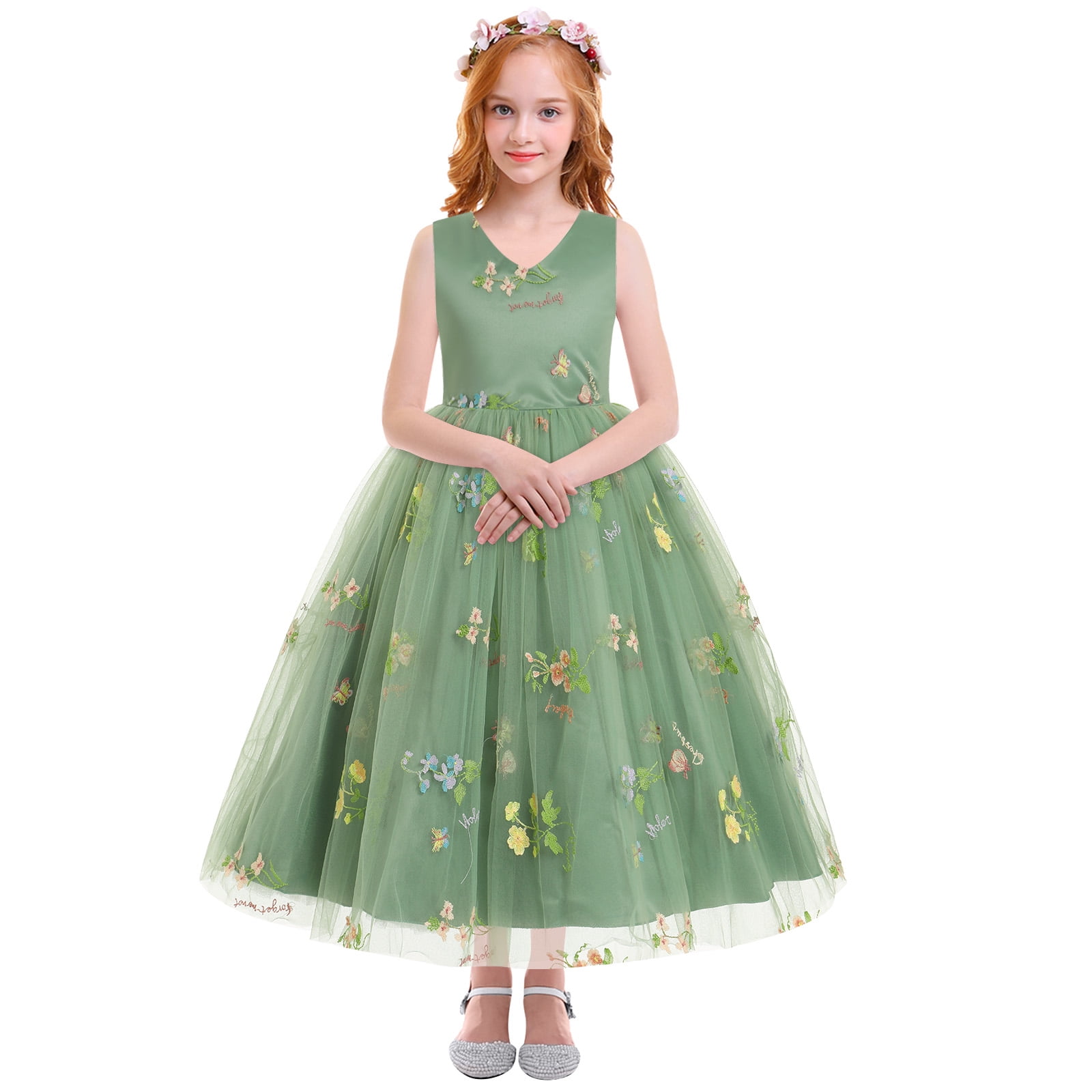 IBTOM CASTLE Embroidery Flower Girl Lace Dress for Kids Wedding Pageant ...