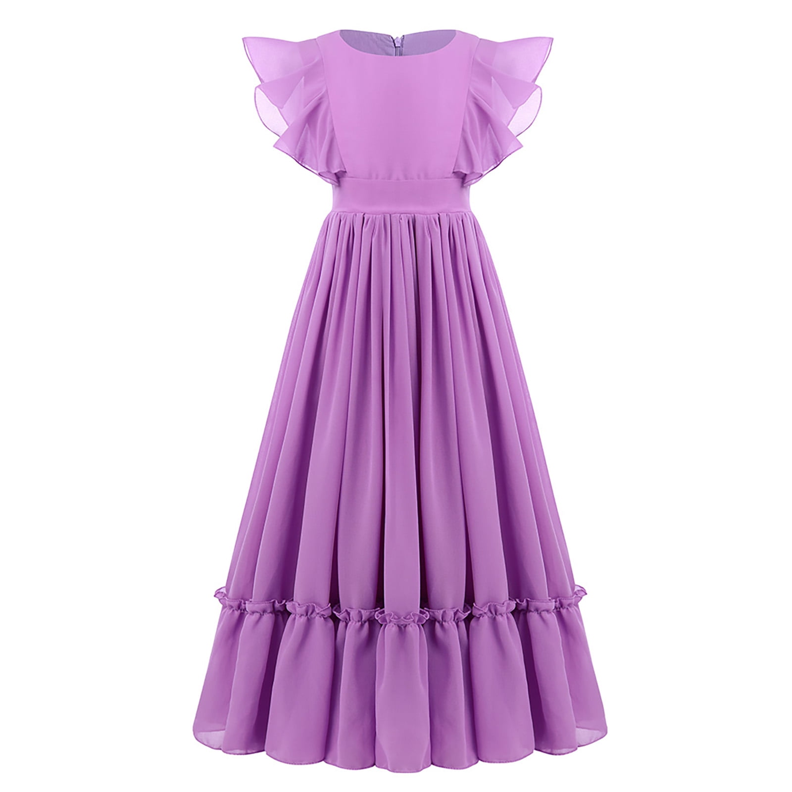 IBTOM CASTLE Flower Girl Flowy Ruffle Chiffon Trim A-Line Dress for Kid ...