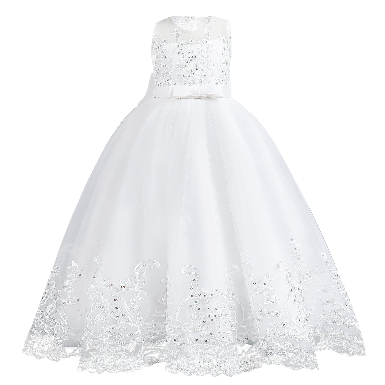Ibtom Castle Flower Girl Lace Dress, White, Kids Formal Wedding ...