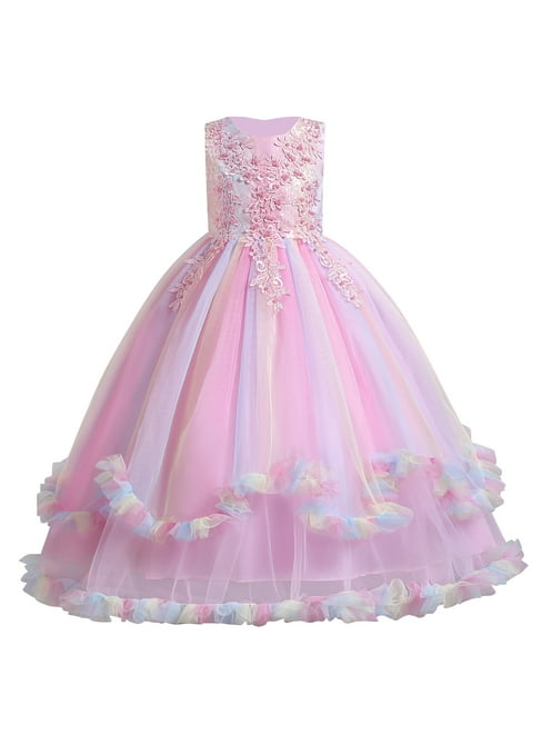 IBTOM CASTLE Flowers Girls Tulle Lace Dress for Kids Wedding Bridesmaid ...
