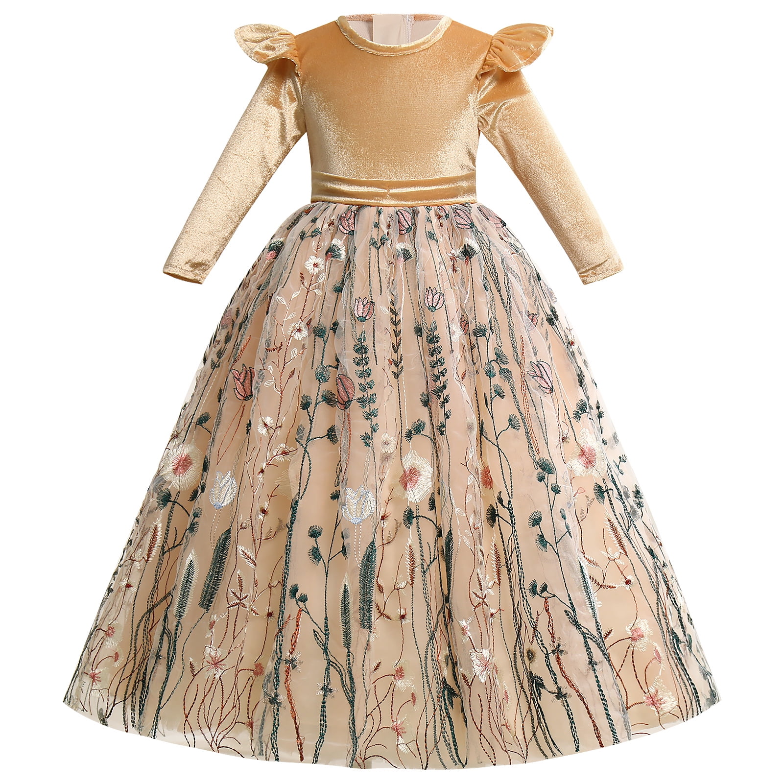 IBTOM CASTLE Flower Girl Velvet Floral Gradient Sequins Dress for Kids ...