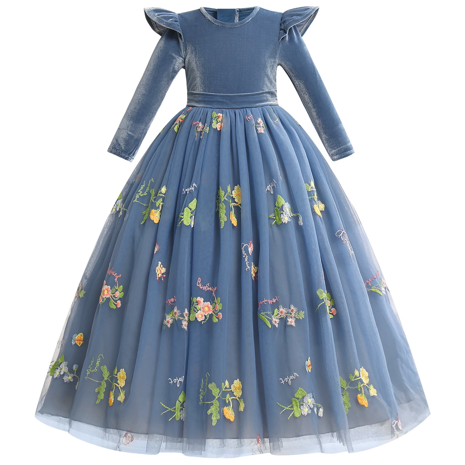 IBTOM CASTLE Flower Girl Velvet Floral Gradient Sequins Dress for Kids ...