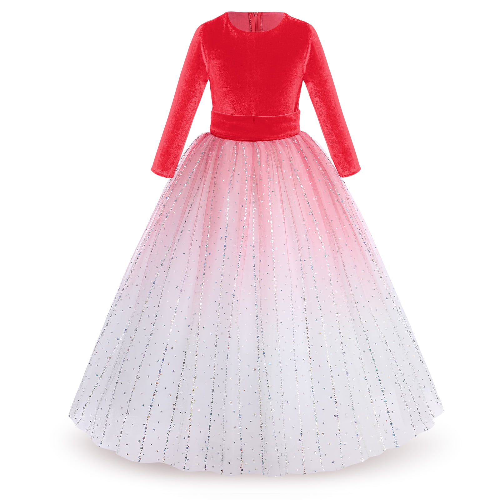 IBTOM CASTLE Flower Girl Velvet Floral Gradient Sequins Dress for Kids ...