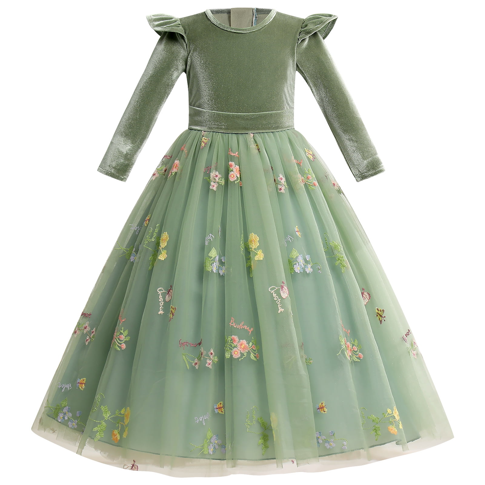 IBTOM CASTLE Flower Girl Velvet Floral Gradient Sequins Dress for Kids ...