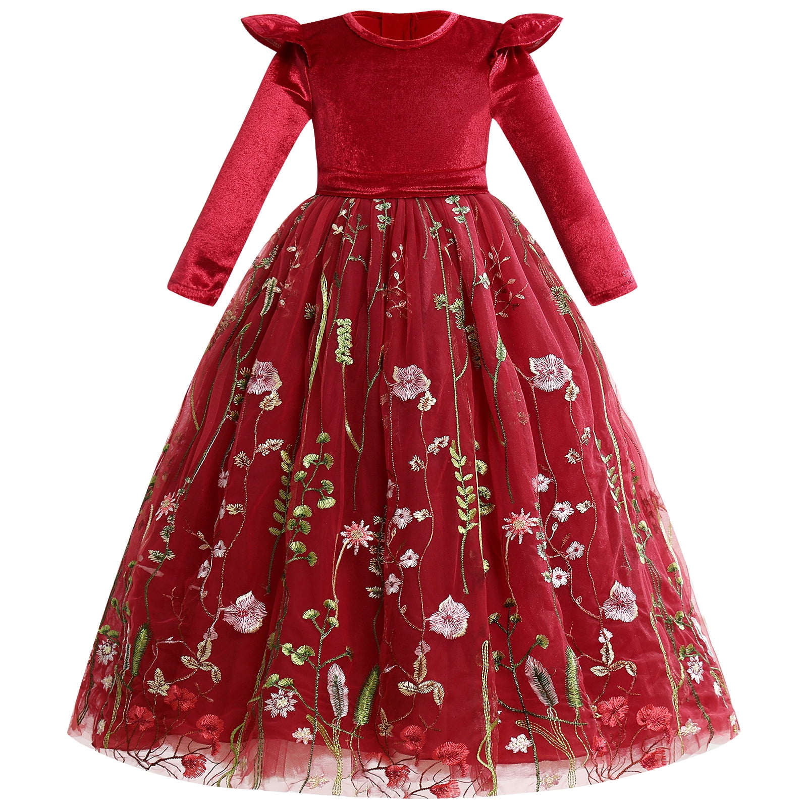 IBTOM CASTLE Flower Girl Velvet Floral Gradient Sequins Dress for Kids ...
