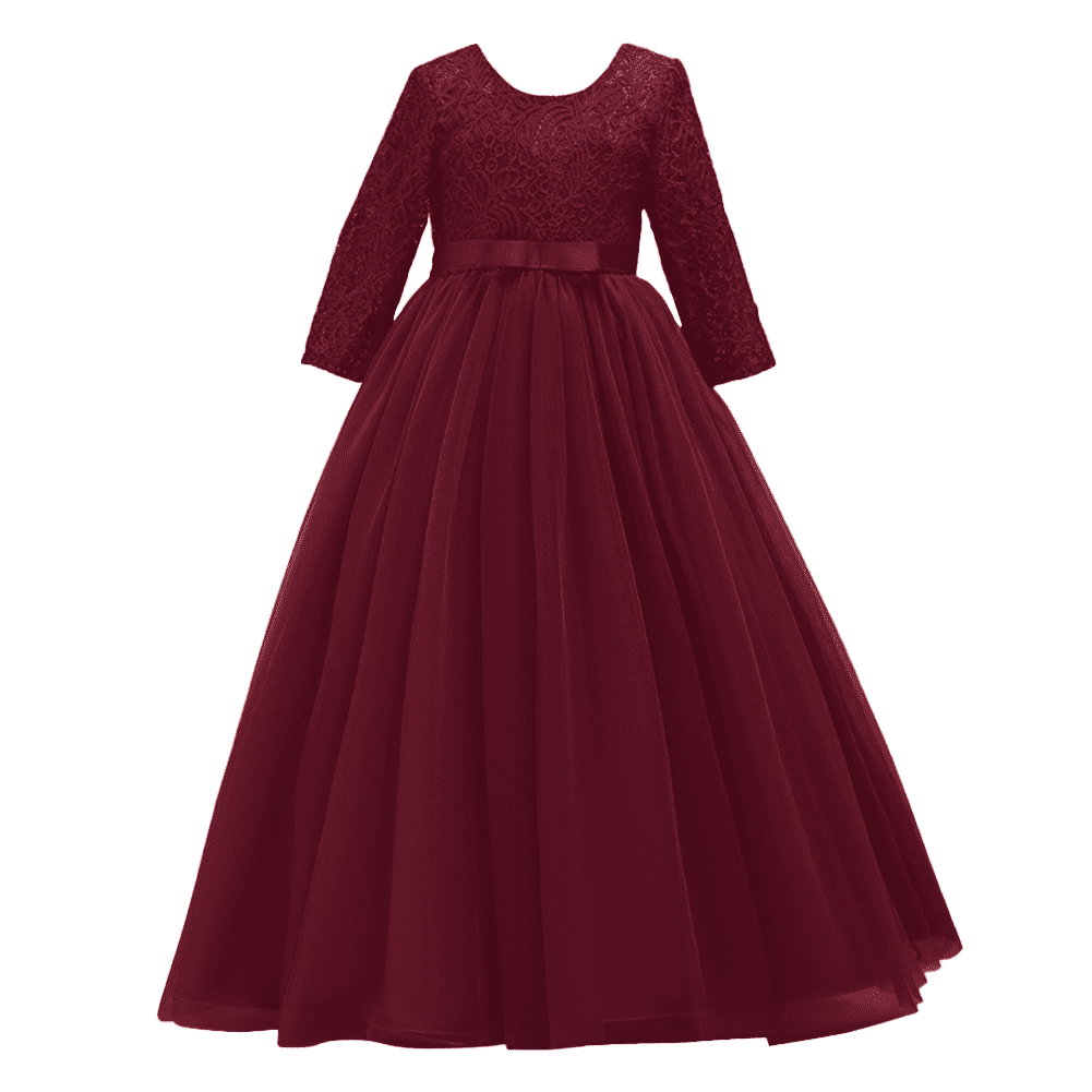 IBTOM CASTLE Flower Girls 3/4 Sleeve Deep V-Back Tulle Vintage Lace ...