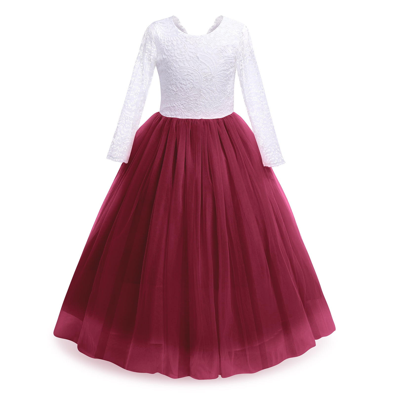 IBTOM CASTLE Flower Girls 3/4 Sleeve Deep V-Back Tulle Vintage Lace ...