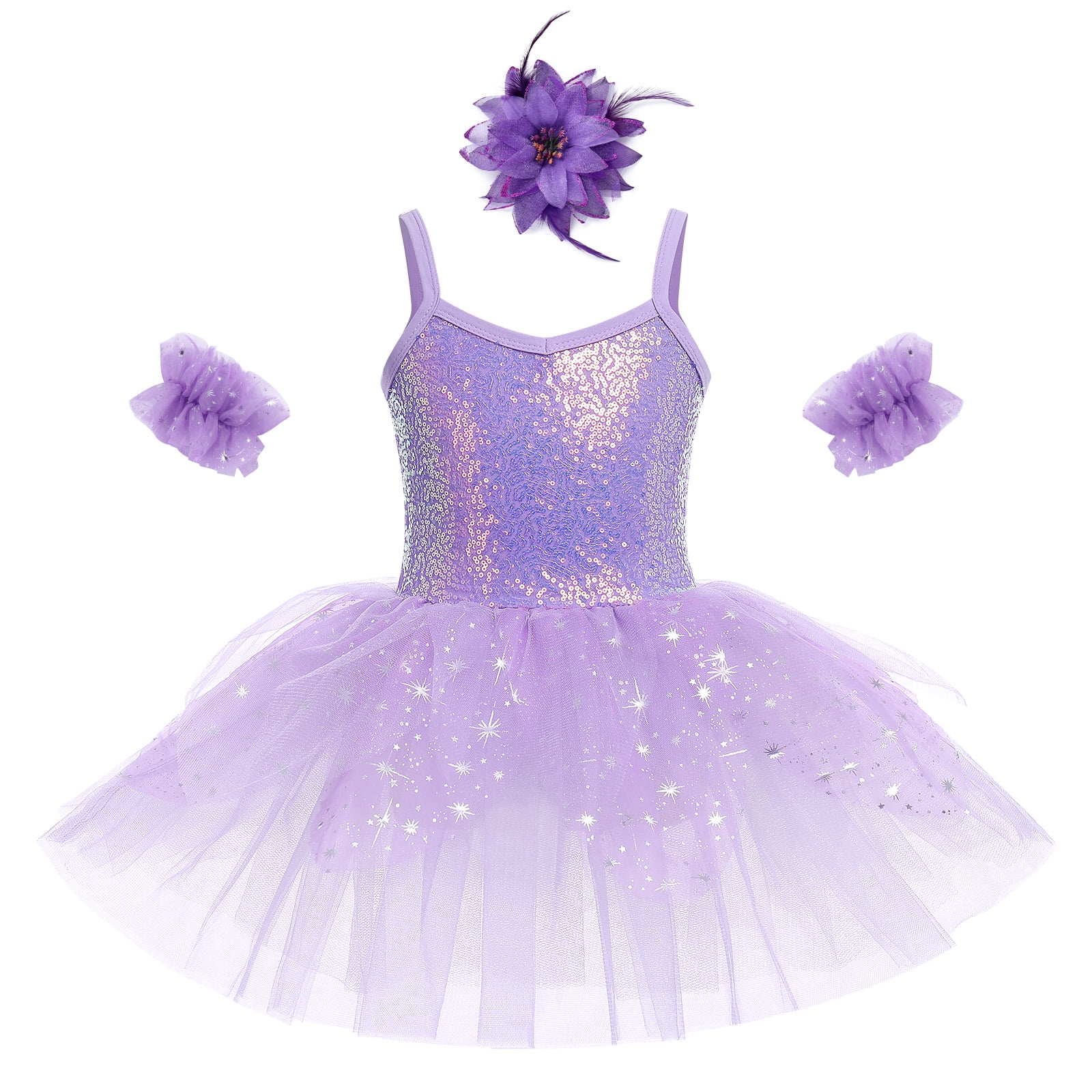 IBTOM CASTLE Girls Sequin Ballet Dance Dress Tutu Skirt Leotard ...