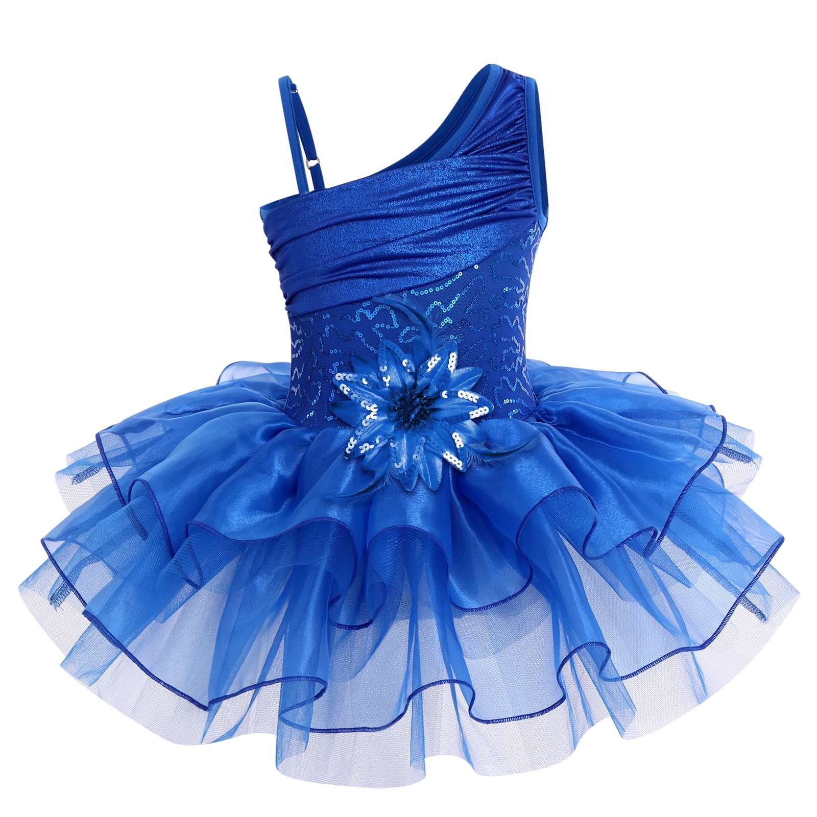 IBTOM CASTLE Kid Girls Sequins Flower One Shoulder Ballet Dance Dress ...