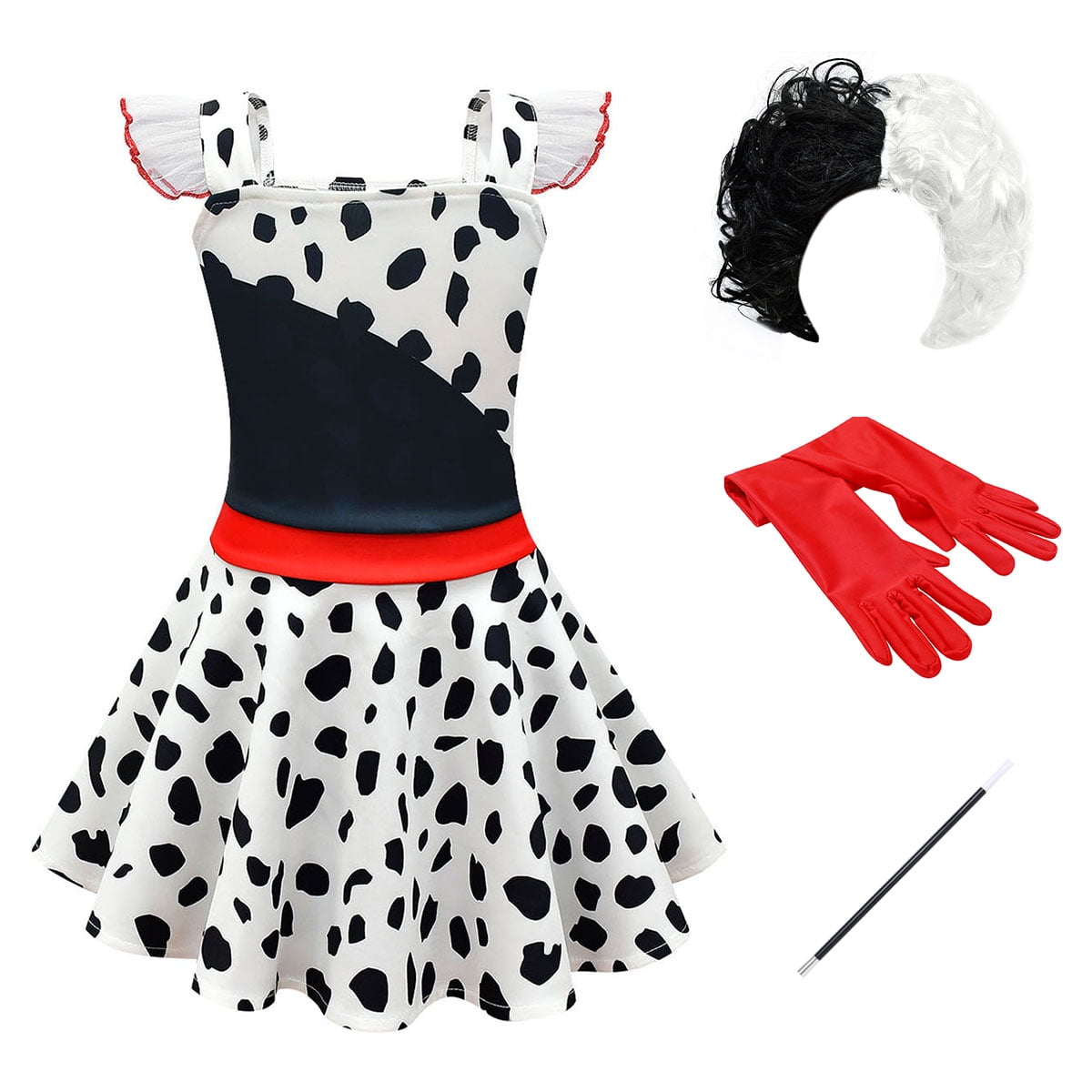 IBTOM CASTLE Girls Cruella Deville Costume Set with Wig, Gloves ...