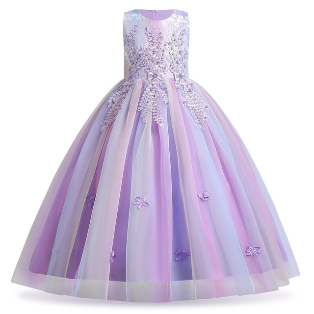 IBTOM CASTLE Kids Girls Flower Vintage Lace Princess Long Dress Tulle ...