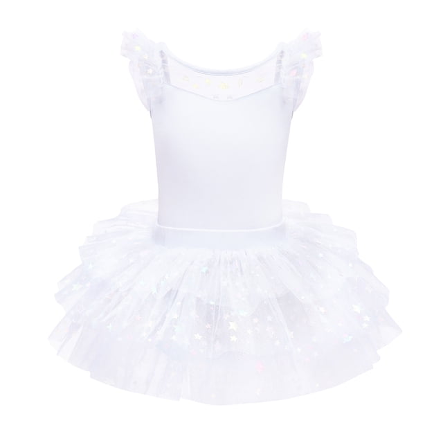 IBTOM CASTLE Toddler Girls Glitter Star Leotard, Sequin Ruffle Sleeve ...