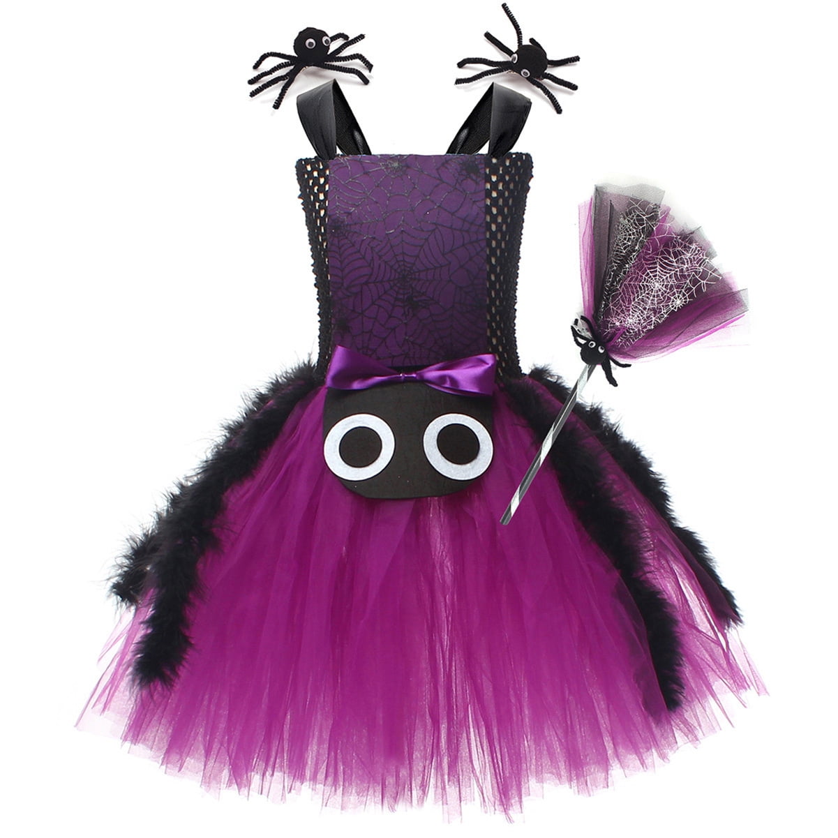 IBTOM CASTLE Kids Girls Halloween Witch Costume Spider Ruffle Tulle ...