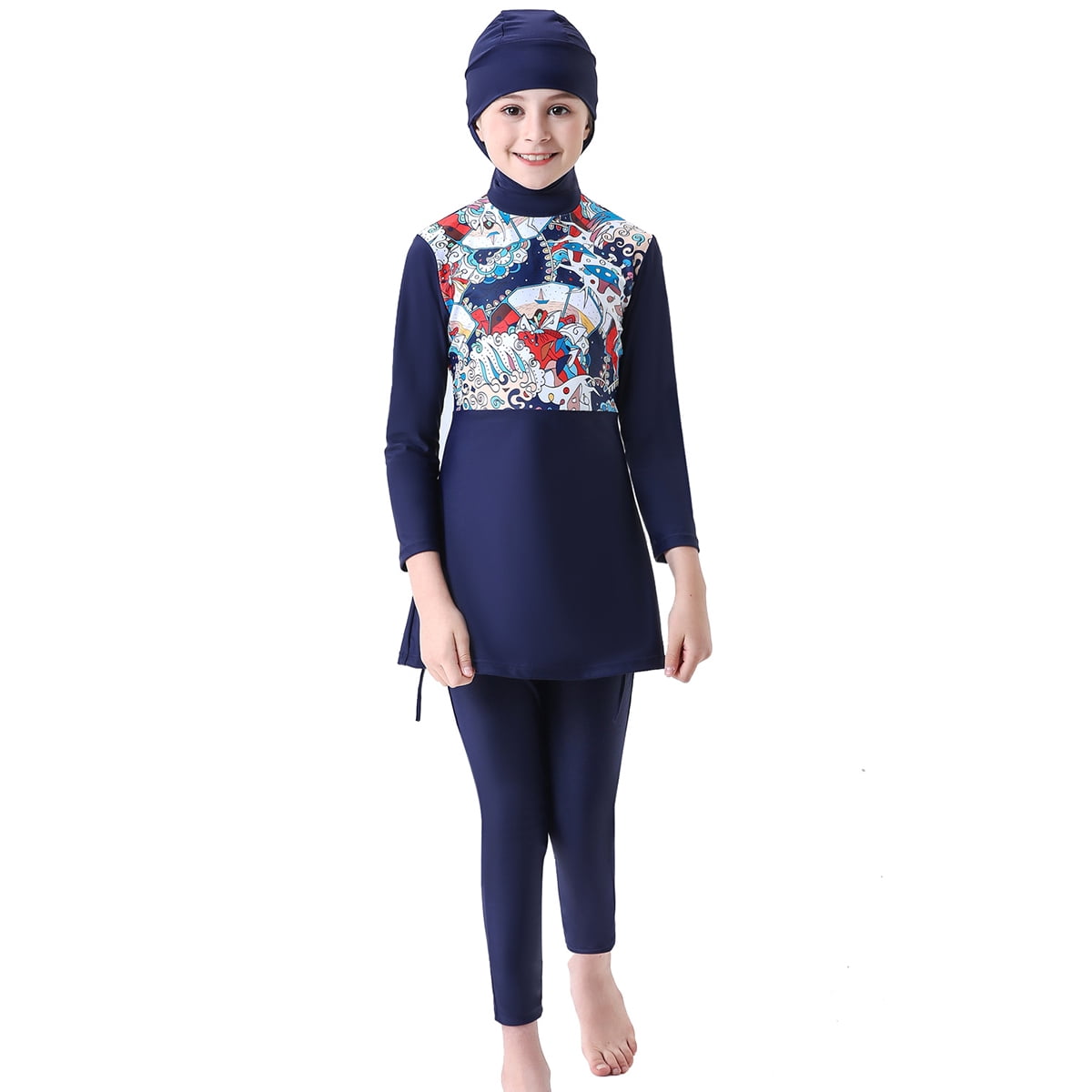 IBTOM CASTLE Kids Girls Muslim Swimsuit Long Sleeve Butterfly Flower ...