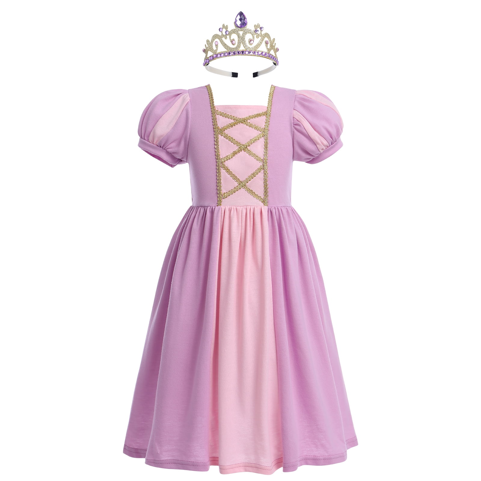 IBTOM CASTLE Kids Girls Princess Puff Sleeve Dresses + Crown Movie Character Costume Halloween ...