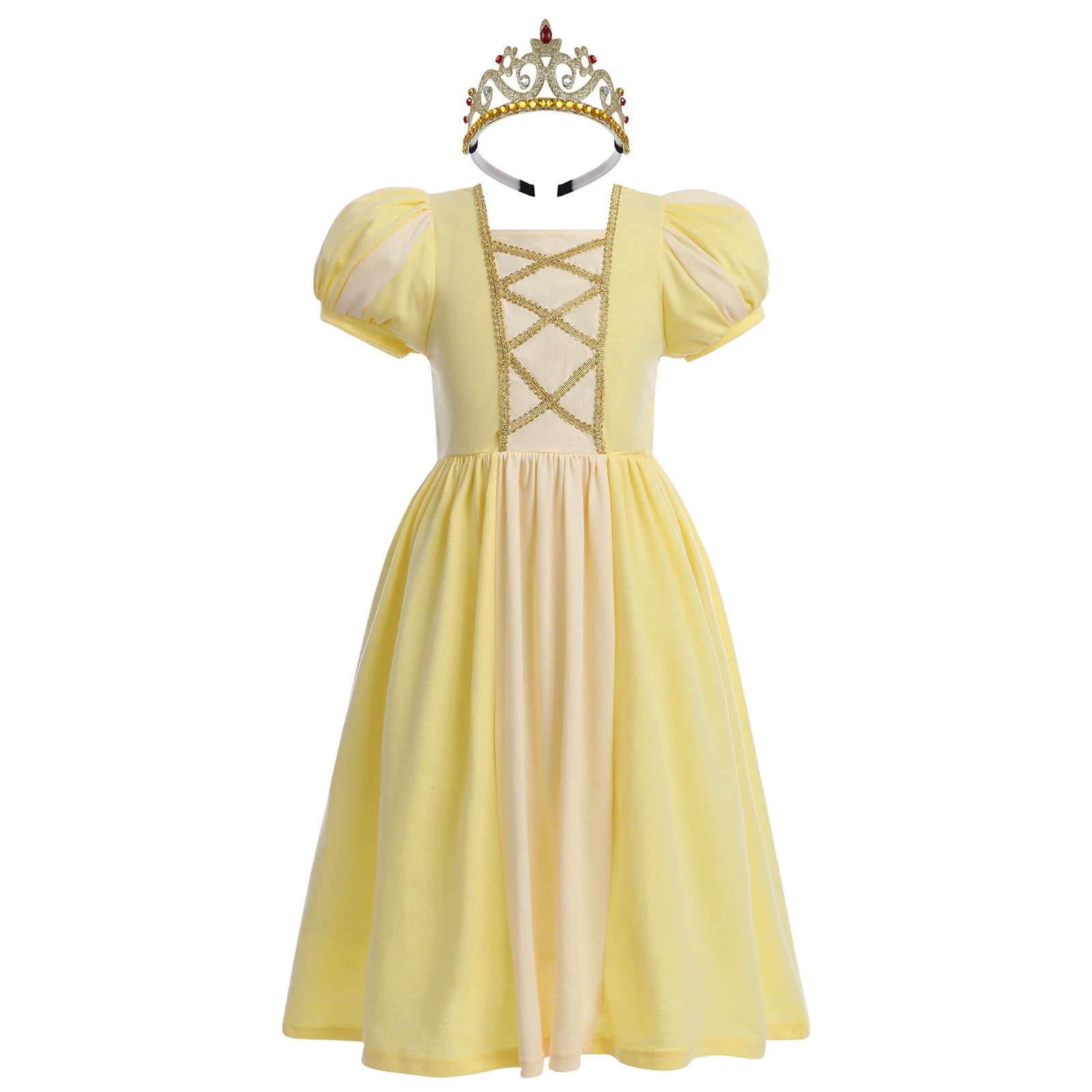 IBTOM CASTLE Kids Girls Princess Puff Sleeve Dresses + Crown Movie ...